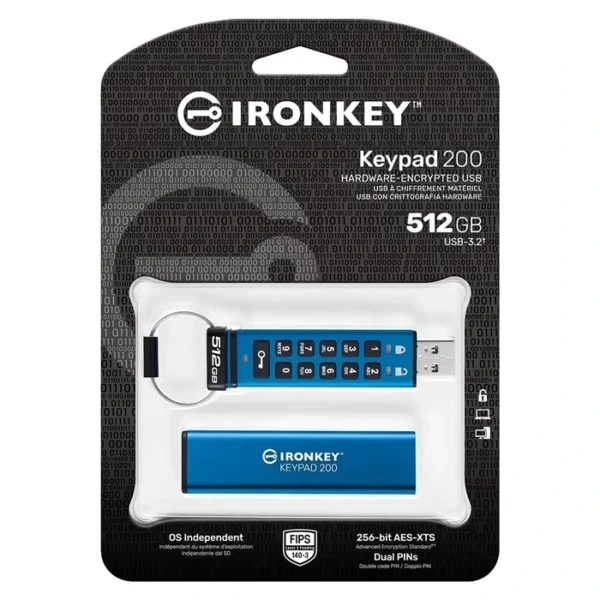 Kingston IronKey Keypad 200 512GB Şifreli USB Alfanümerik Tuşlu